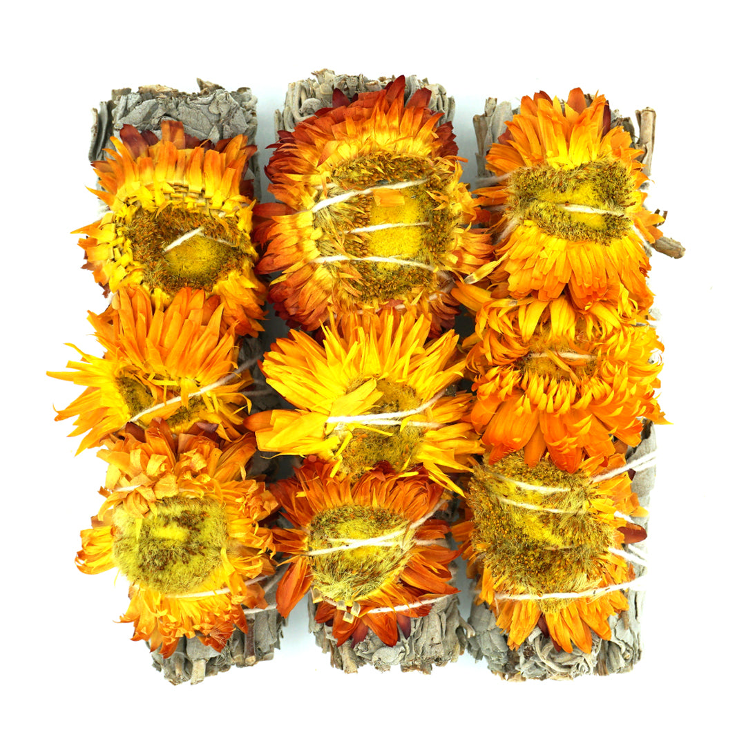 Yellow Sunflower and White Sage Smudge Stick Bundle - FAIZA NATURALS